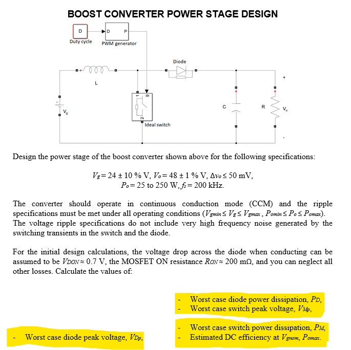 Solved BOOST CONVERTER POWER STAGE DESIGN D Duty cycle PWM | Chegg.com
