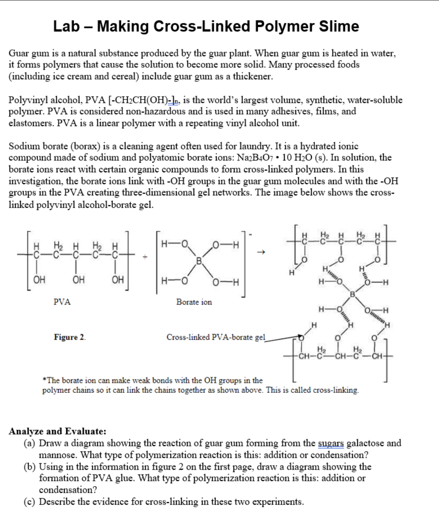 Solved Lab - ﻿Making Cross-Linked Polymer SlimeGuar gum is a | Chegg.com