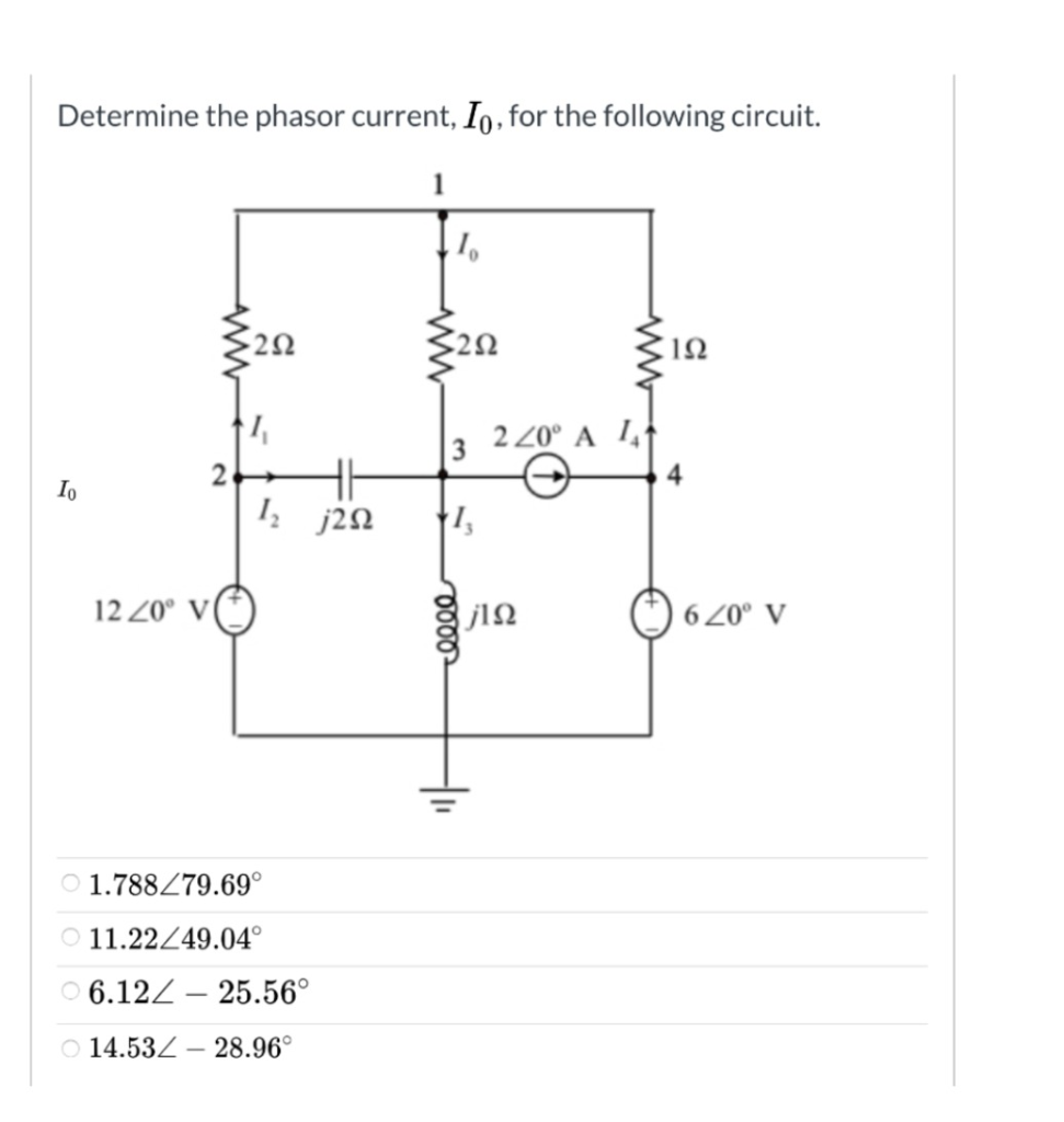 Solved Determine the phasor current, Io, for the following | Chegg.com