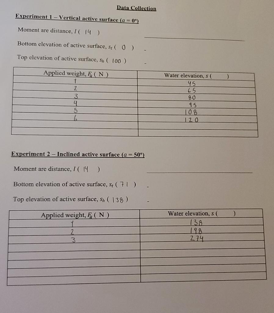 Data Collection Experiment 1 - Vertical active | Chegg.com