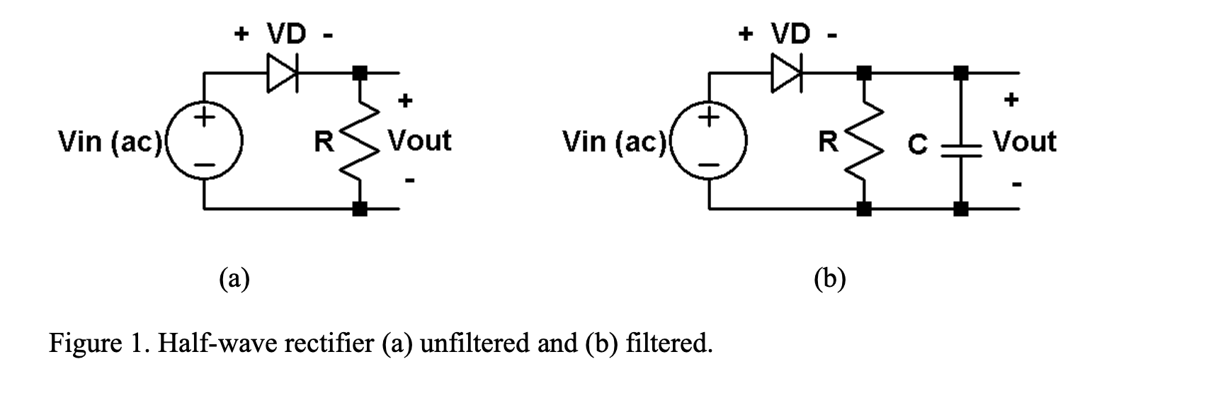 Solved + VD - + VD - t Vin (ac) R Vout Vin (ac) R C Vout (a) | Chegg.com