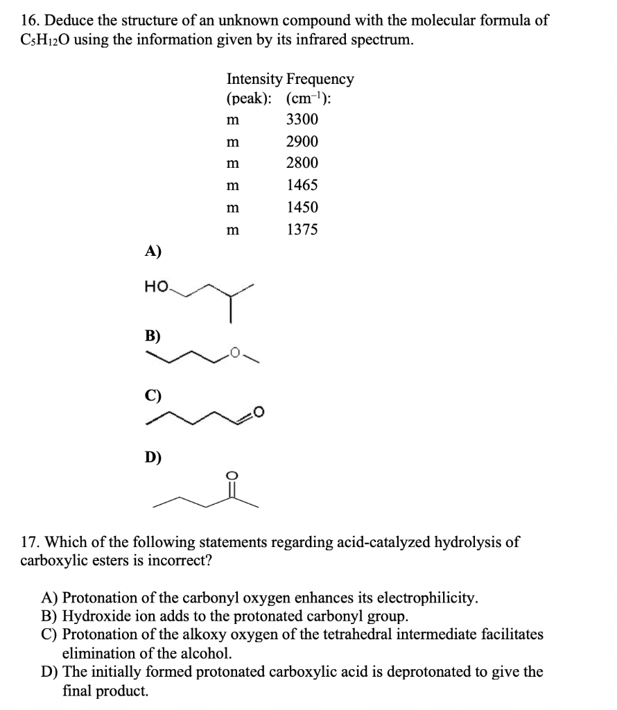 Solved 16. Deduce the structure of an unknown compound with | Chegg.com