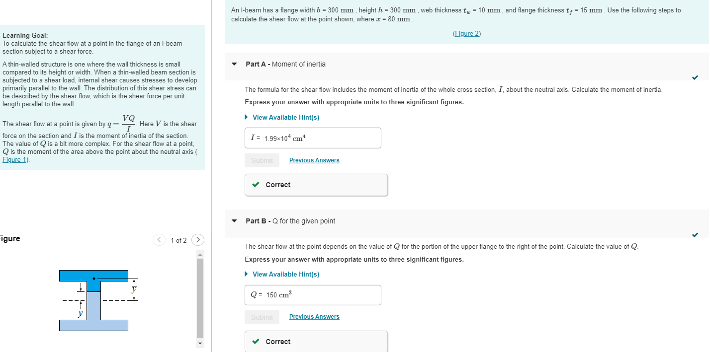 Solved An I-beam has a flange width b=300 mm, height h=300 | Chegg.com
