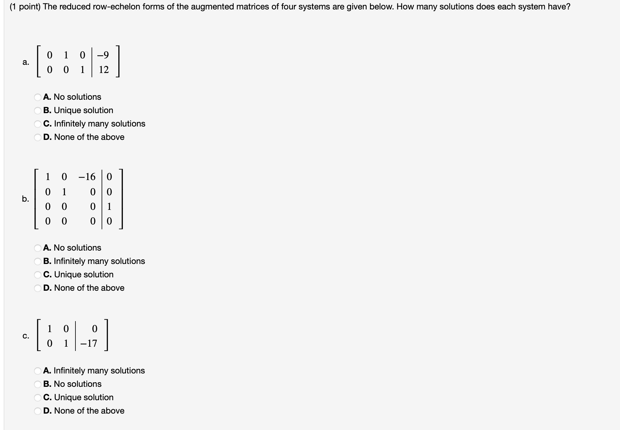 Solved point) The reduced row-echelon forms of the augmented | Chegg.com