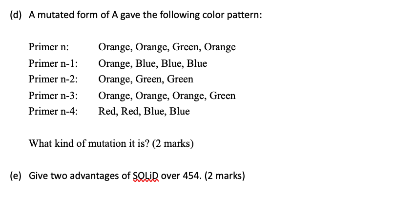 Solved In SOLid sequencing, the following color codes are | Chegg.com