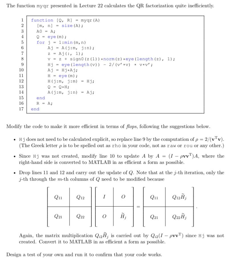 Solved The function myqr presented in Lecture 22 calculates | Chegg.com