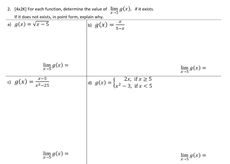 Solved 2. [4x2K] For each function, determine the value of | Chegg.com