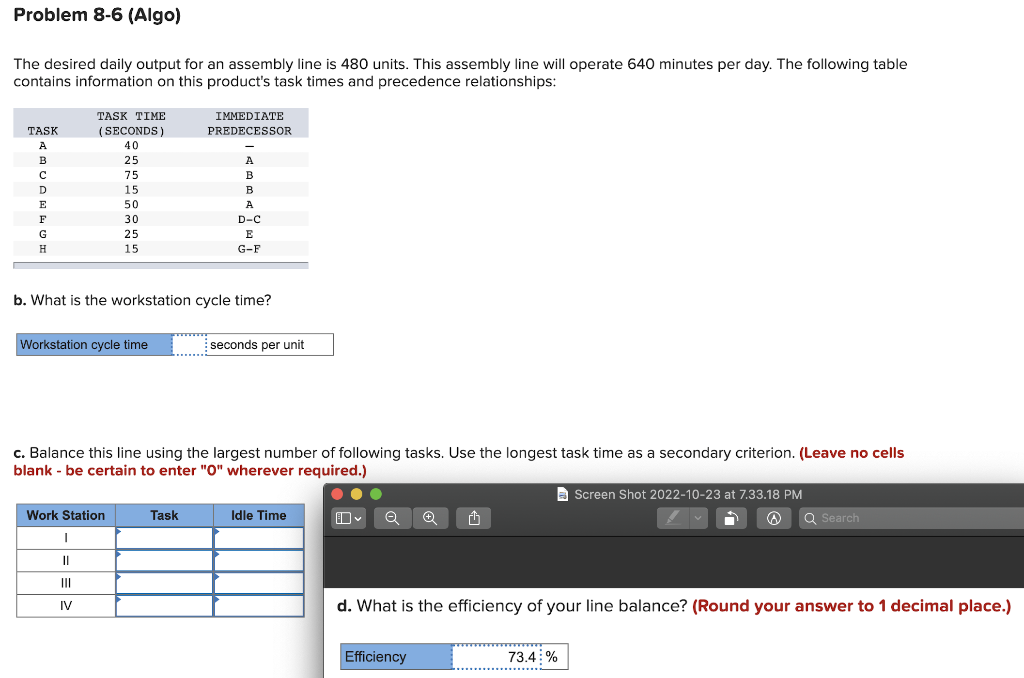 Solved The desired daily output for an assembly line is 480 | Chegg.com