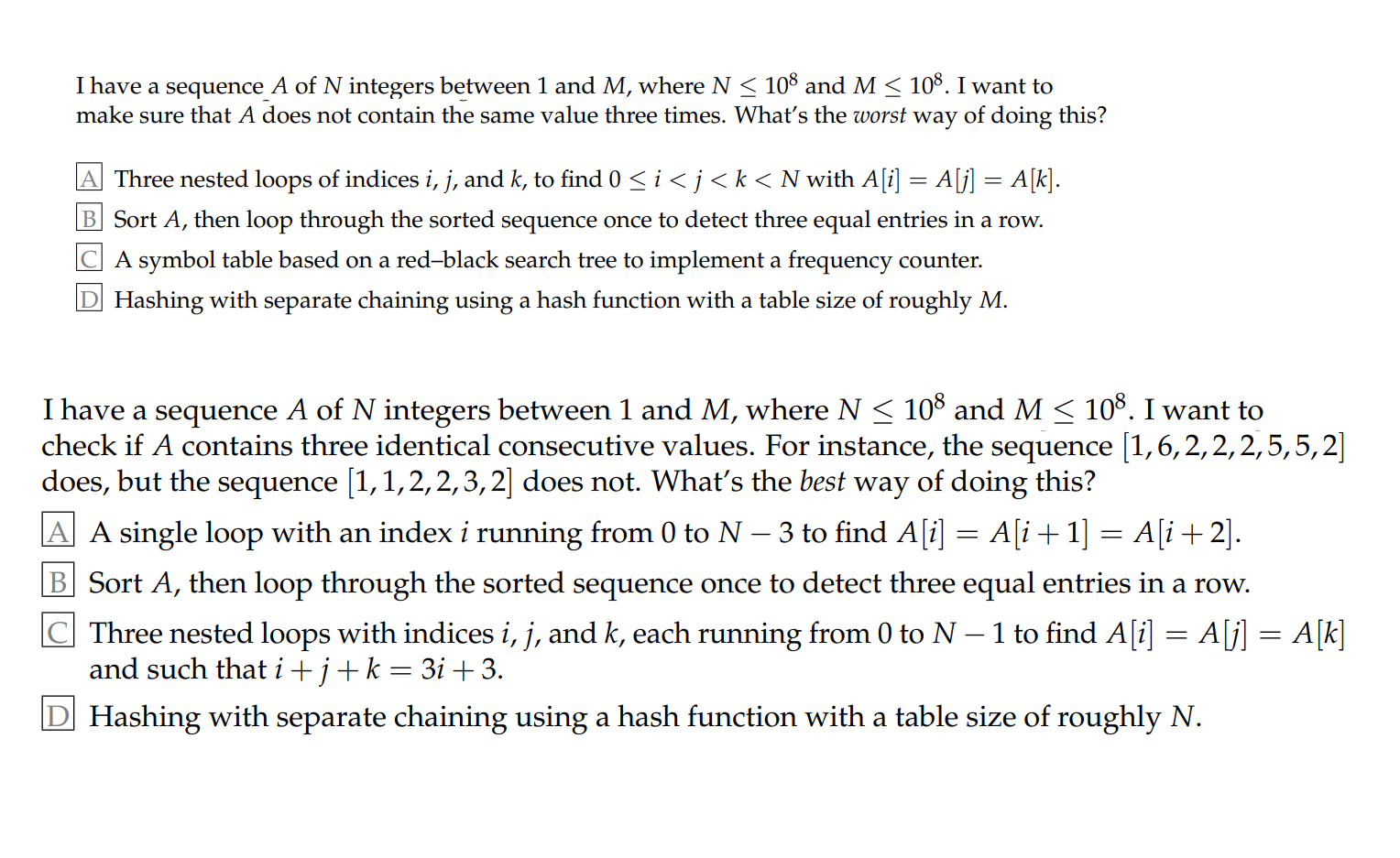 Solved I have a sequence A of N integers between 1 and M, | Chegg.com