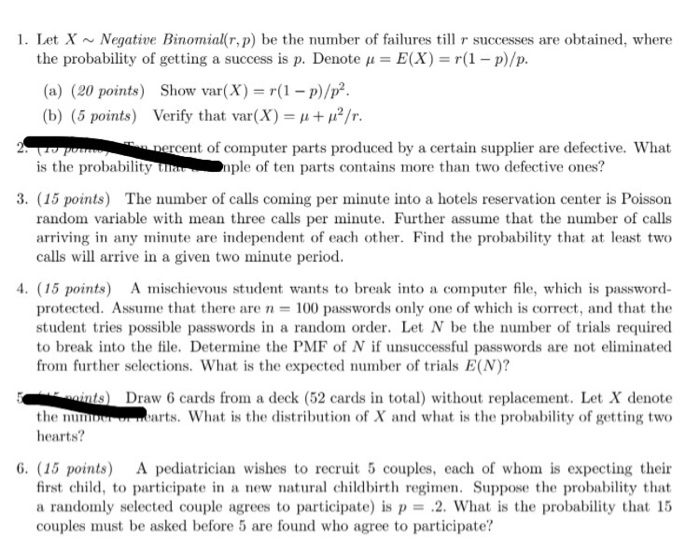 Solved 1 LetX~Negative Binomial(r,p) be the number of | Chegg.com
