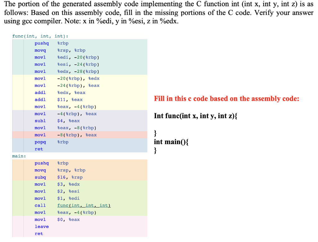 Solved The Portion Of The Generated Assembly Code 