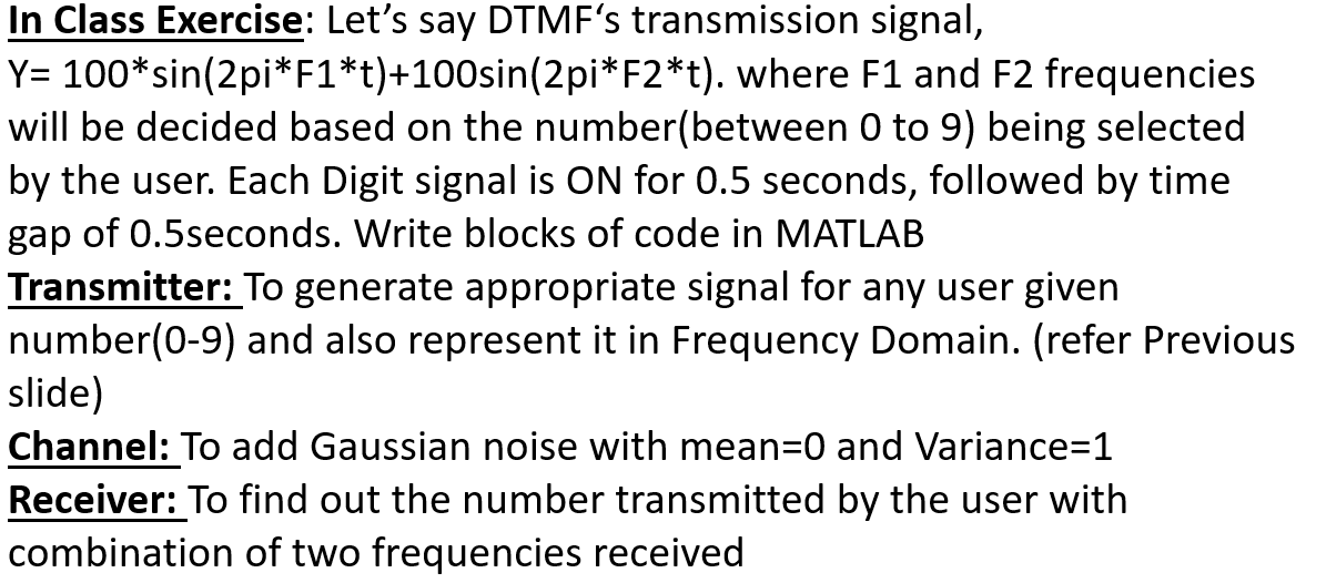 Solved In Class Exercise: Let's say DTMF's transmission | Chegg.com