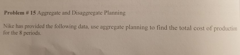Problem # 15 Aggregate and Disaggregate Planning Nike | Chegg.com