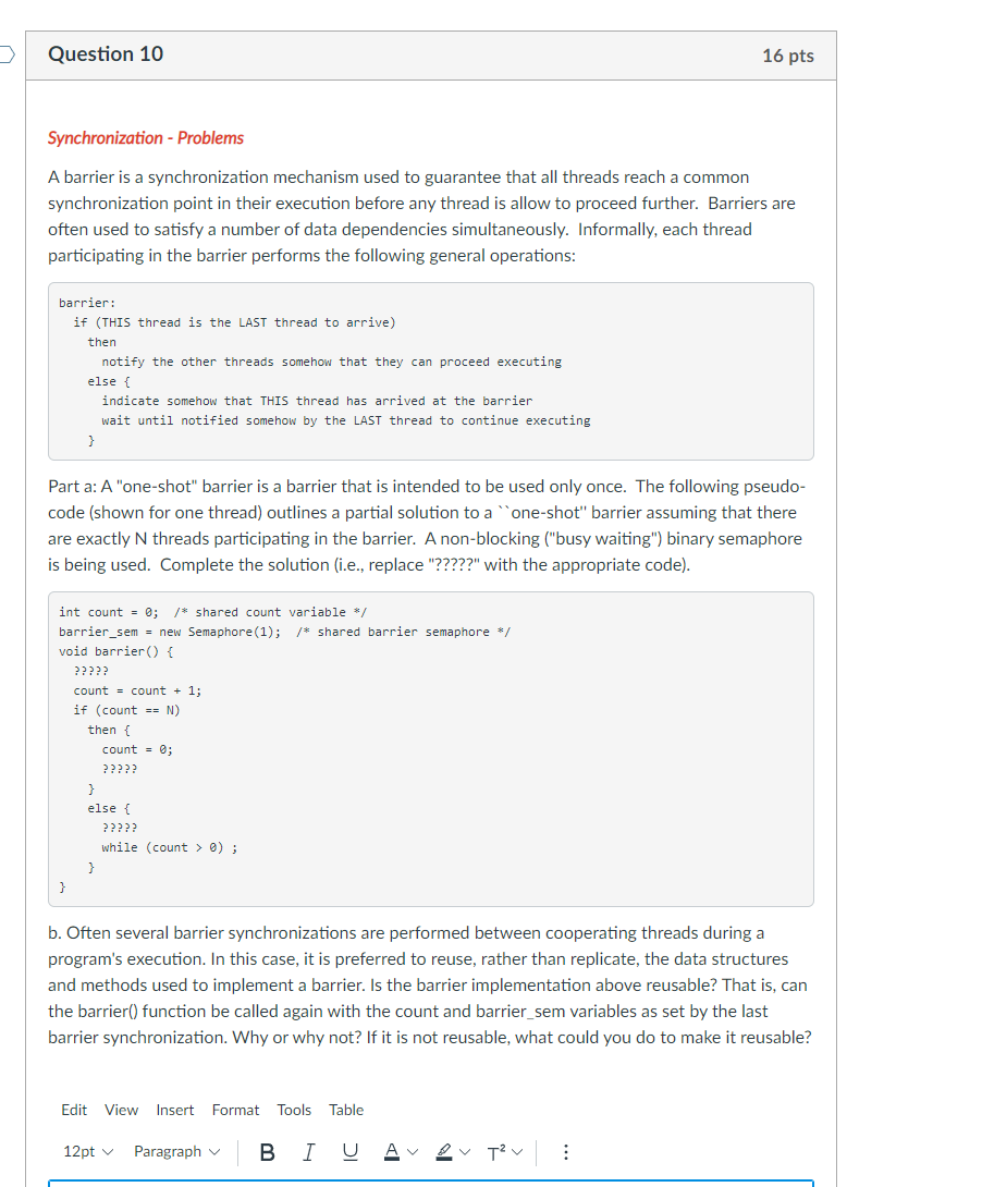 Solved Question 10 16 Pts Synchronization Problems A