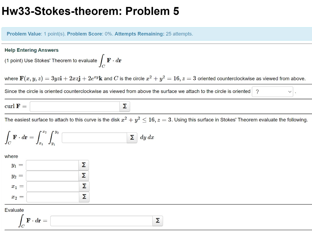 Solved Hw33-Stokes-theorem: Problem 5 Problem Value: 1 | Chegg.com