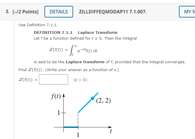 Solved Use Definition 7.1.1. DEFINITION 7.1.1 Laplace | Chegg.com
