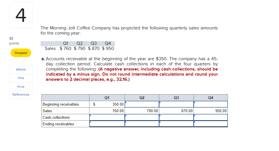 Solved The Morning Jolt Coffee Company has projected the | Chegg.com