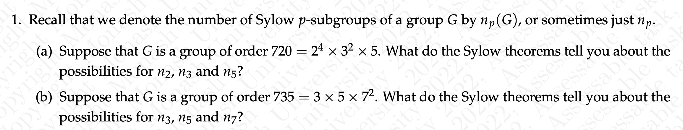 Solved 1. Recall that we denote the number of Sylow | Chegg.com
