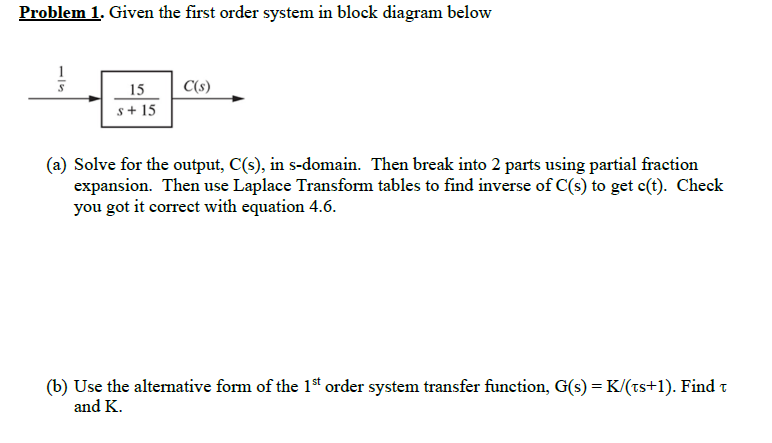 Solved Problem 1. Given the first order system in block | Chegg.com