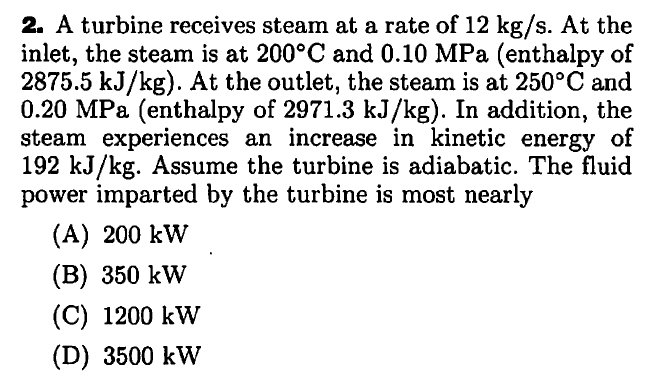 Solved 2. A turbine receives steam at a rate of \\( 12 | Chegg.com