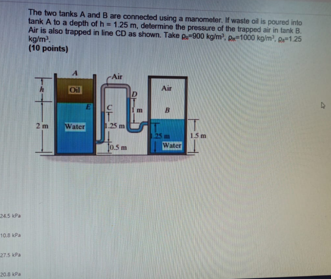 Solved The two tanks A and B are connected using a | Chegg.com