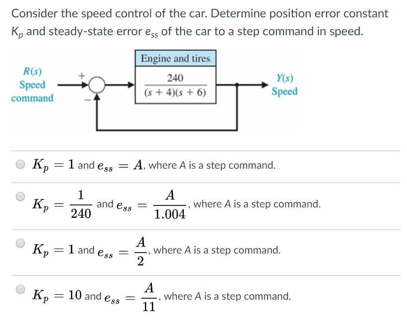 Solved Consider the speed control of the car. Determine | Chegg.com
