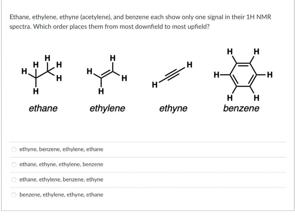 Solved Ethane, ethylene, ethyne (acetylene), and benzene | Chegg.com