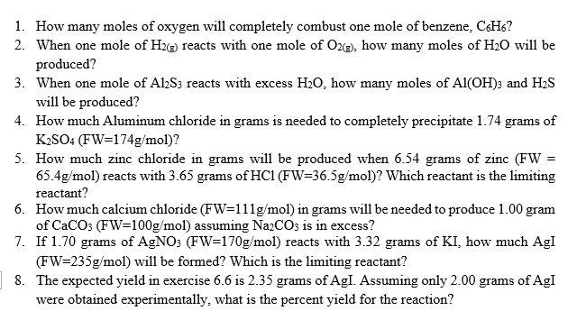 Solved 1. How many moles of oxygen will completely combust | Chegg.com