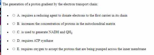 Solved The generation of a proton gradient by the electron | Chegg.com