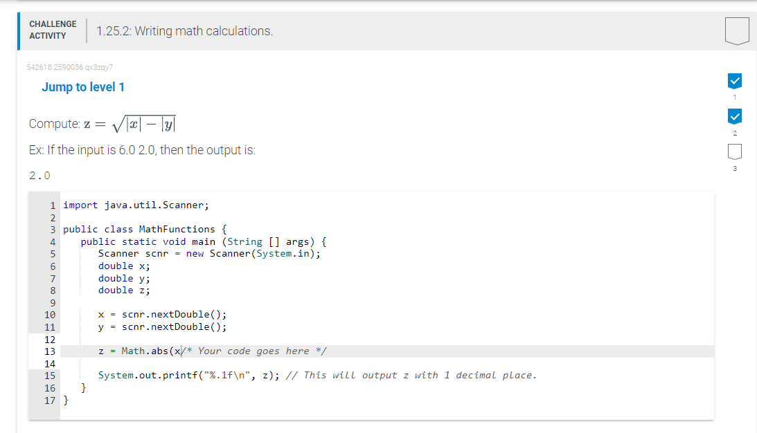 Solved Jump to level 1Compute: z=|x|-|y|2Ex: If the input is | Chegg.com