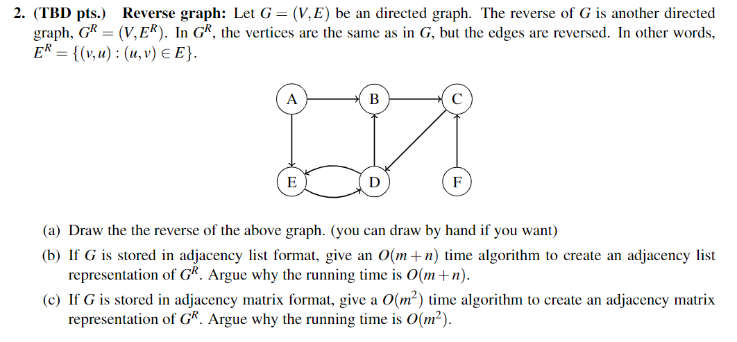 Solved 2. (TBD pts.) Reverse graph: Let G=(V,E) be an | Chegg.com