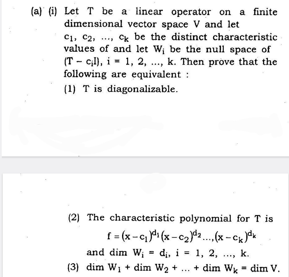 Solved (i) Let T be a linear operator on a finite | Chegg.com