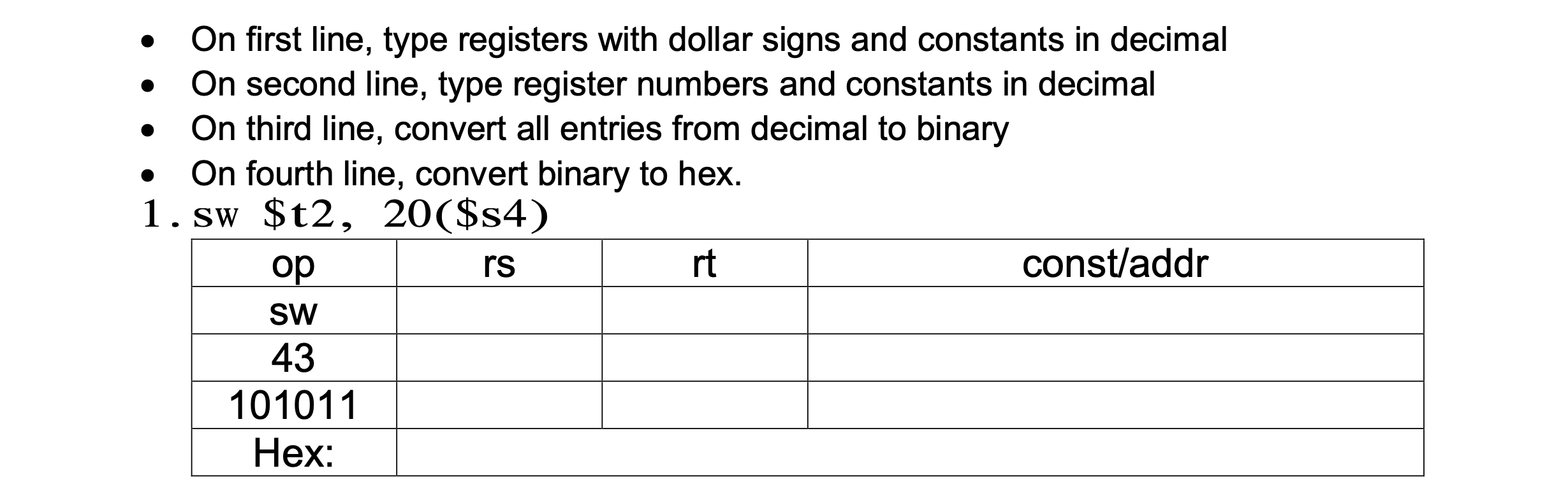 Solved - On first line, type registers with dollar signs and | Chegg.com