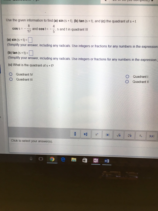 Solved Use the given information to find (a) sin (s + t), | Chegg.com