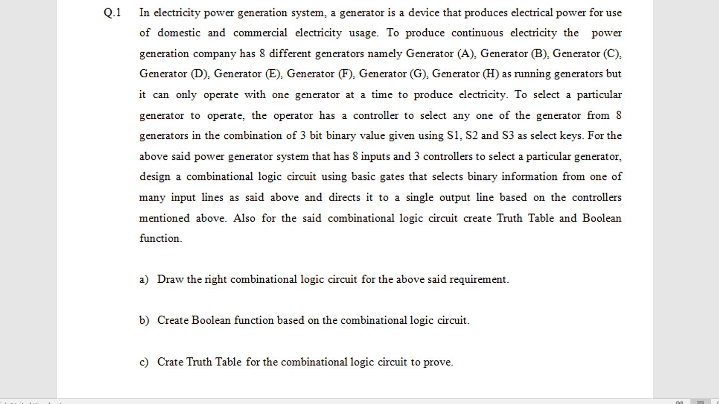 Solved Q.1 In electricity power generation system, a | Chegg.com