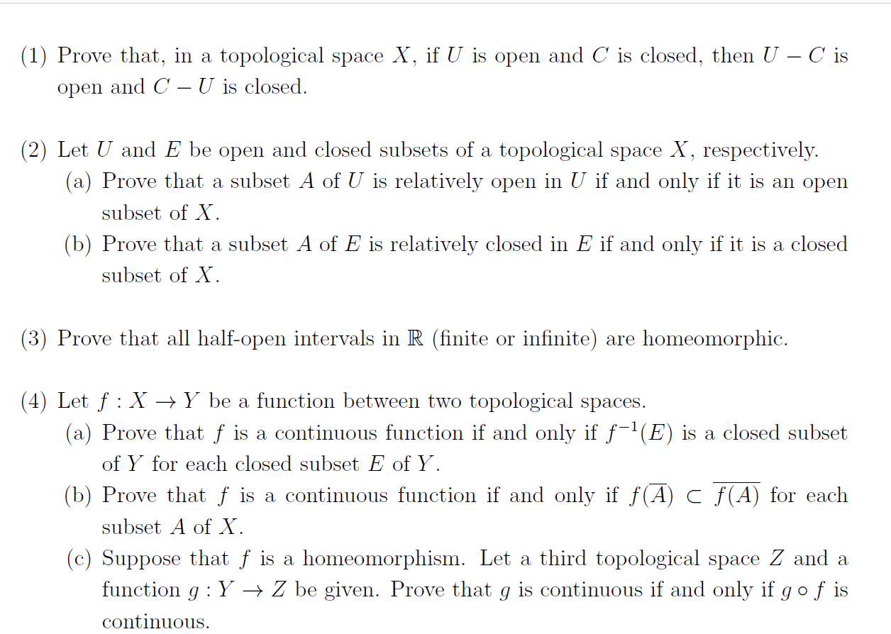 Solved (1) Prove that, in a topological space X, if U is | Chegg.com