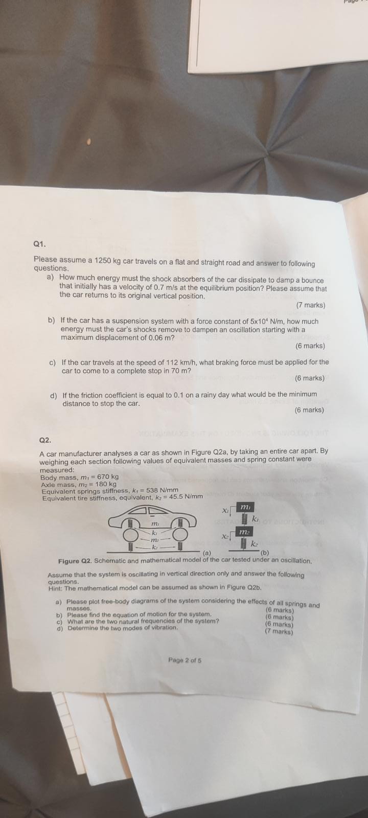 Solved Q1. Please assume a 1250 kg car travels on a flat and | Chegg.com