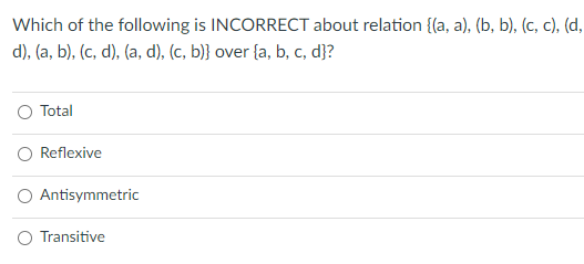 Solved Which of the following is INCORRECT about relation | Chegg.com