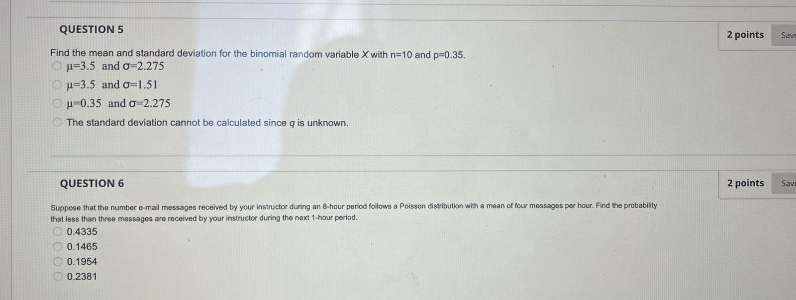 Solved Find the mean and standard deviation for the binomial | Chegg.com