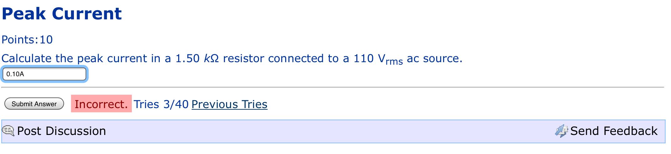 Solved Peak Current Points:10 Calculate the peak current in | Chegg.com