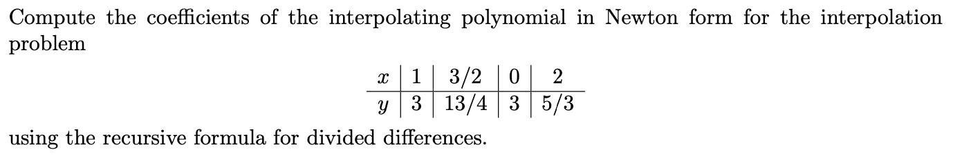 Solved Compute the coefficients of the interpolating | Chegg.com