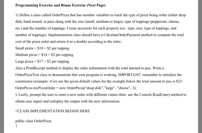 Solved Programming Exercise and Bonus Exercise (Next Page) | Chegg.com