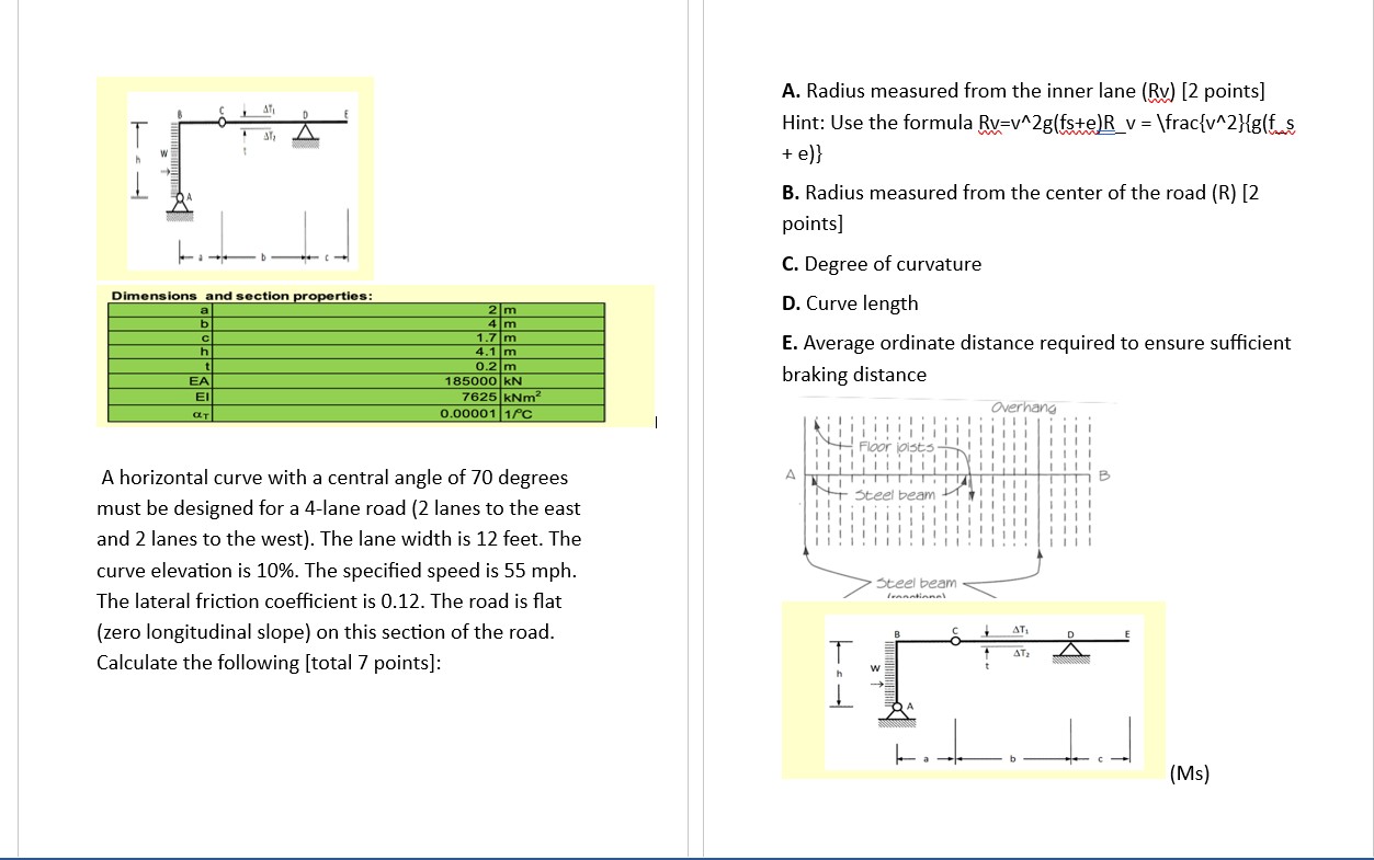 Solved Dimensions and section properties: A horizontal curve | Chegg.com