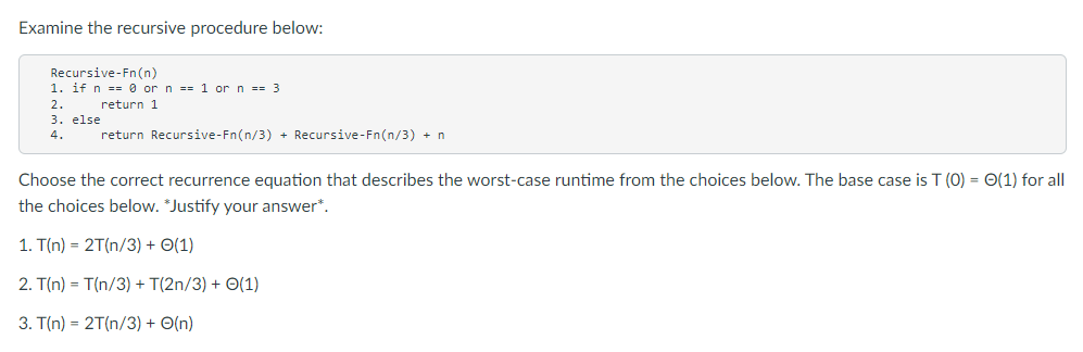 Solved Examine the recursive procedure below: | Chegg.com