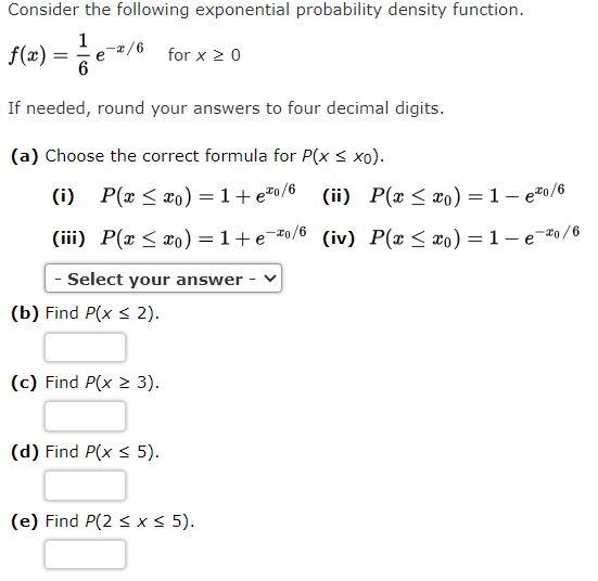 Solved Consider the following exponential probability | Chegg.com