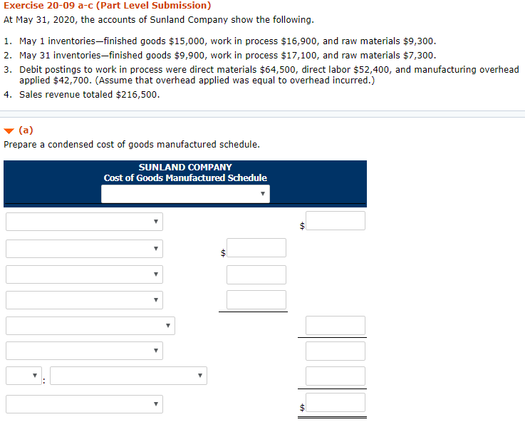 Solved Exercise 20-09 a-c (Part Level Submission) At May 31, | Chegg.com