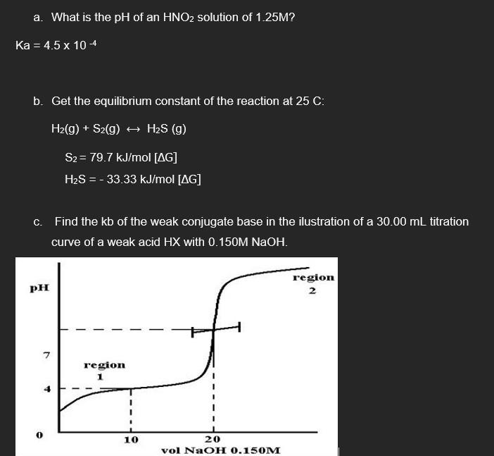 Solved a. What is the pH of an HNO2 solution of 1.25M? Ka = | Chegg.com