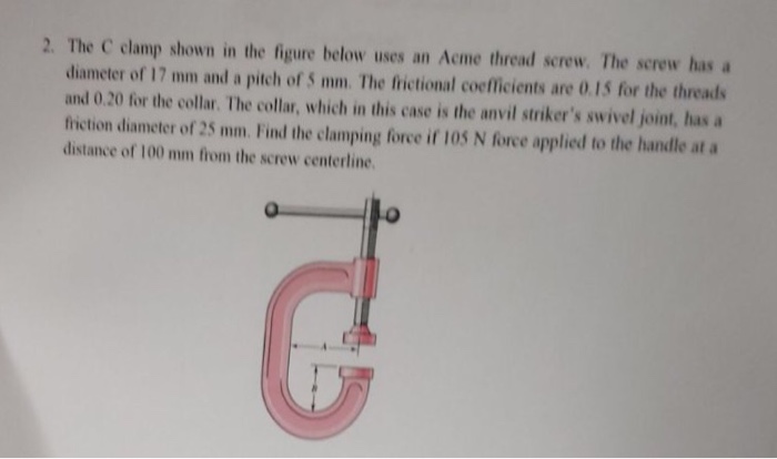 Solved 2. The C clamp shown in the figure below uses an Acme | Chegg.com