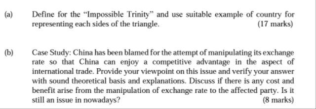 Solved Define for the "Impossible Trinity" and use suitable | Chegg.com