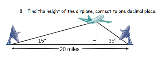 Solved 8. Find the height of the airplane, correct to one | Chegg.com
